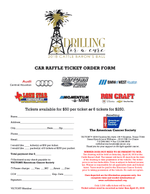 Fillable Online CAR RAFFLE TICKET ORDER FORM Fax Email Print - pdfFiller