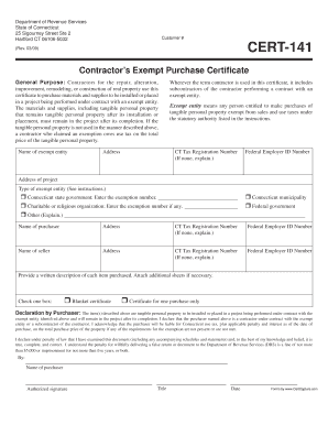 Fillable Online CERT-141,Contractor's Exempt Purchase Certificate ...