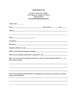 Fillable Online Couple Intake Form Fax Email Print - pdfFiller