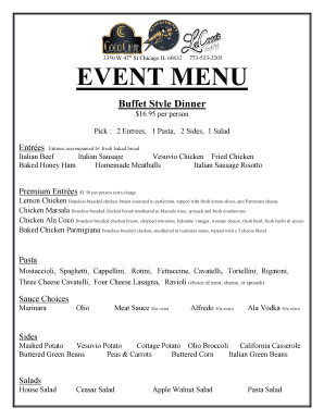 Fillable Online event menu - Coco Club Chicago Fax Email Print - pdfFiller