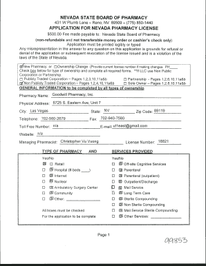 Fillable Online bop nv APPLICATION FOR NEVADA PHARMACY LICENSE State: NV Fax Email Print - pdfFiller