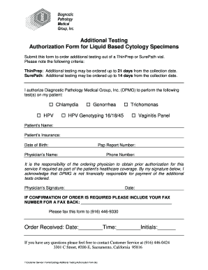 Fillable Online Cytology Additional Testing Authorization Form.doc Fax ...