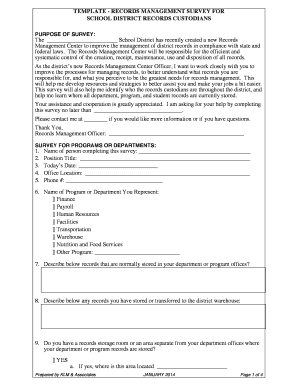 Fillable Online TEMPLATE - RECORDS MANAGEMENT SURVEY FOR SCHOOL ... Fax ...