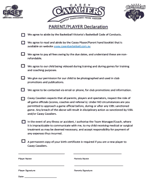 Fillable Online PARENT/PLAYER Declaration - Casey Basketball Fax Email ...