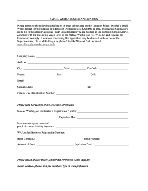 Fillable Online SMALL WORKS ROSTER APPLICATION - Fax Email Print ...