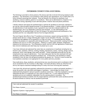 Fillable Online INFORMED CONSENT FOR ANESTHESIA Fax Email Print - pdfFiller