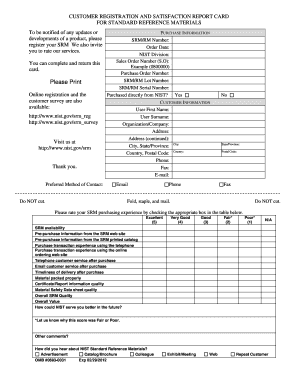 Fillable Online CUSTOMER REGISTRATION AND SATISFCATION REPORT CARD FOR ...