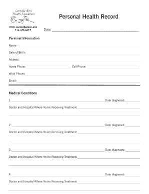 Fillable Online Personal Health Record - Carmella Rose Health ...