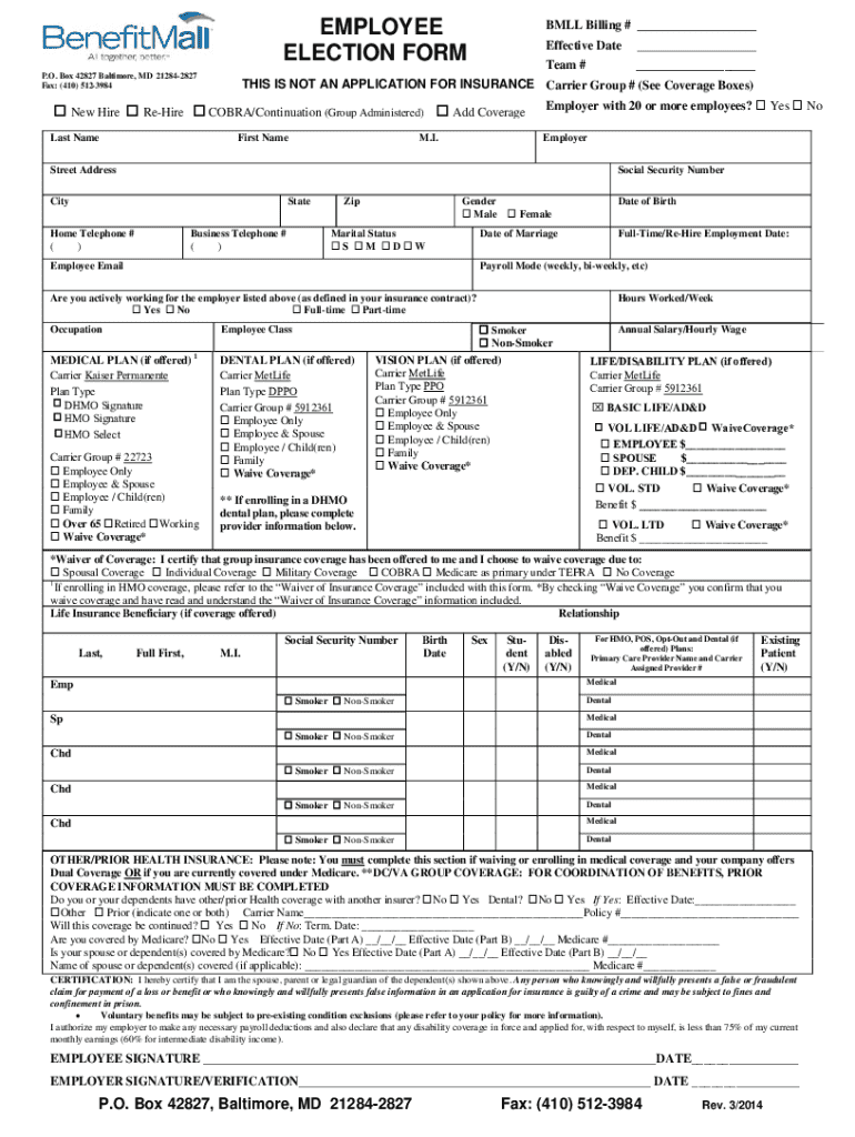 Benefit election form template word: Fill out & sign online | DocHub