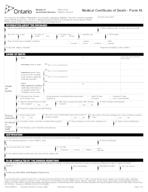 Fillable Online Medical Certicate of Death - Form 16 Fax Email Print ...