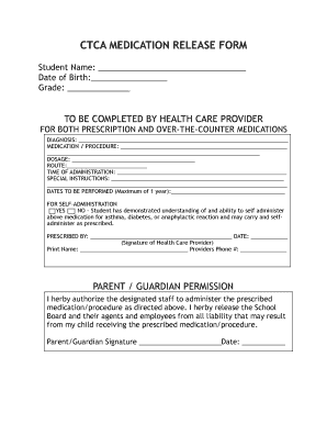 Fillable Online CTCA MEDICATION RELEASE FORM (1) Fax Email Print ...