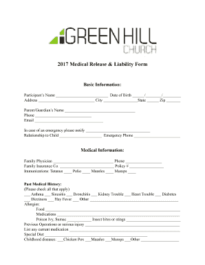 Fillable Online 2017 GHC Medical Release Form - Green Hill Church Fax ...