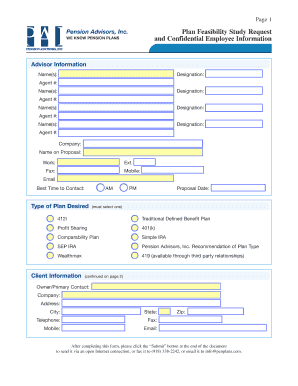 Fillable Online Plan Feasibility Study Request and Confidential ...