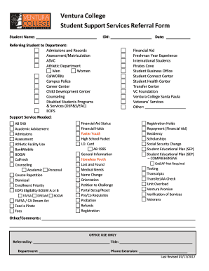 Fillable Online Student Services Referral Form 07072017 - Ventura ...