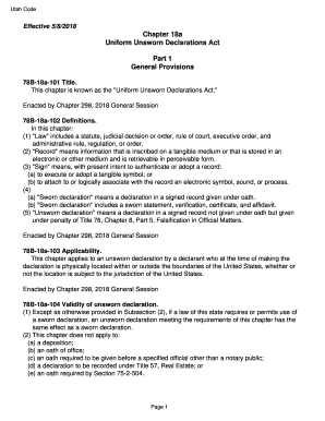 Fillable Online le utah Chapter 18a Uniform Unsworn Declarations Act ...