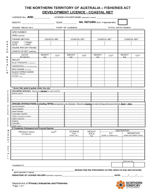 Fillable Online nt gov Coastal net development licence logbook return ...