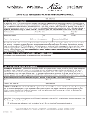 Fillable Online Authorized Representative Form for Grievance/Appeal ...