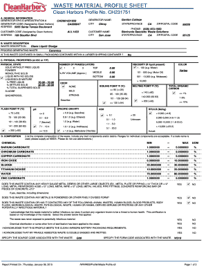 Fillable Online Waste Profile. Report represents a single profile and ...