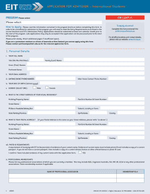 Fillable Online APPLICATION FOR ADMISSION International ... - EIT ...