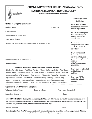Fillable Online COMMUNITY SERVICE HOURS - Verification Form Fax Email ...