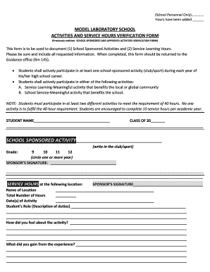 Fillable Online Activities and Service Hour Verification Form Fax Email ...