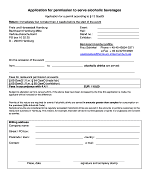 Fillable Online osc hamburg-messe Application for permission to serve alcoholic ... - Hamburg ...