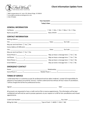 Fillable Online Client Information Update Form - Four Winds Counseling ...