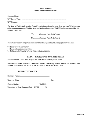 Fillable Online Attachment 9 - DVBE Participation Form.doc Fax Email ...