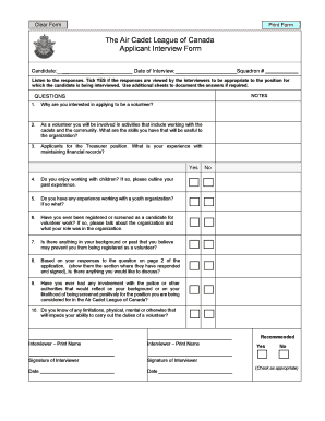 Fillable Online Applicant Interview Form - Air Cadet League of Fax ...