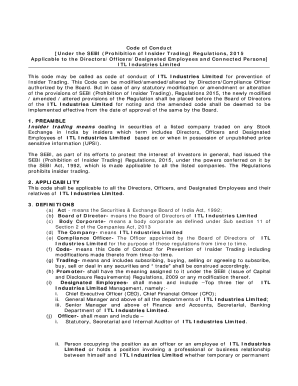 Fillable Online Code of Conduct Under the SEBI (Prohibition of Fax ...