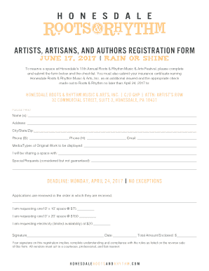 Fillable Online ARTISTS, ARTISANS, AND AUTHORS REGISTRATION FORM Fax Email Print - pdfFiller
