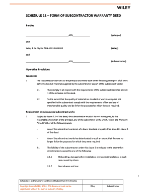 Fillable Online Schedule 11 - Form of Subcontractor Warranty Deed V2 ...
