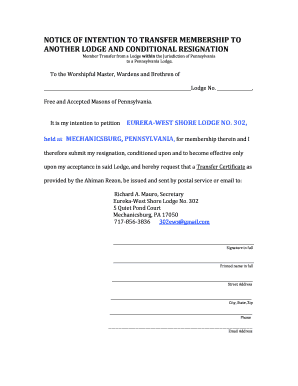 Fillable Online notice of intention to transfer membership to another ...