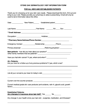 Fillable Online STONE OAK DERMATOLOGY VISIT INFORMATION FORM Fax Email ...