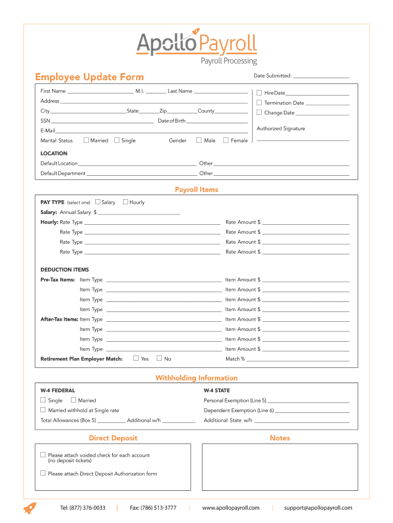 Fillable Online Employee Update Form - Apollo Payroll Fax Email Print ...