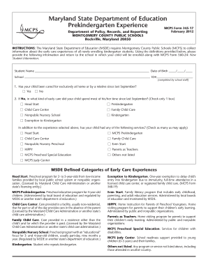 Fillable Online MCPS Form 345-17 Maryland State Department of Education ...
