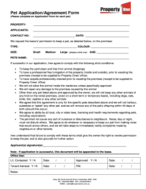 Fillable Online Pet Application/Agreement Form Fax Email Print - pdfFiller