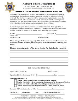 Fillable Online Parking Violation Review.doc Fax Email Print - pdfFiller