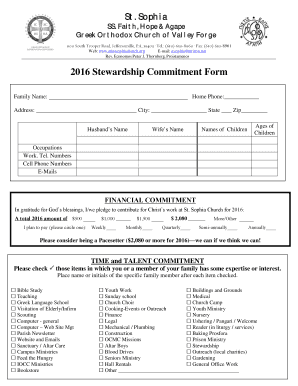 Fillable Online 2016 Stewardship Commitment Form - Saint Sophia Greek ...