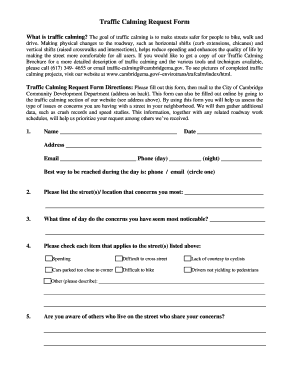 Fillable Online Traffic Calming Request Form - Cambridge Massachusetts ...