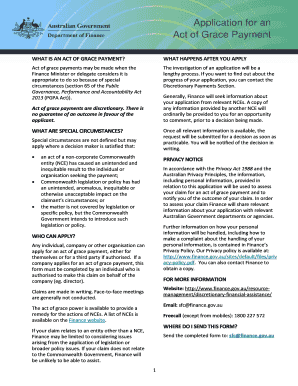 Fillable Online Act of Grace Application form - Department of Finance ...