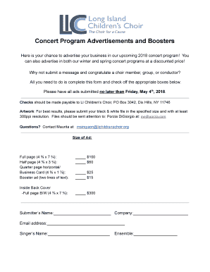 Fillable Online Concert Program Advertisements and Boosters Fax Email ...