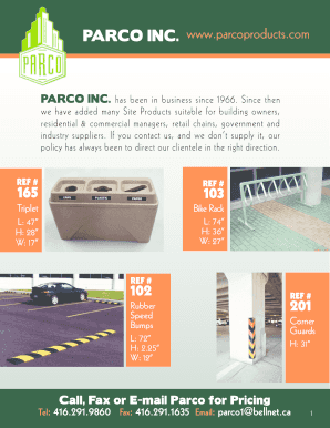 Fillable Online parco inc. - Parco Products Toronto Fax Email Print ...