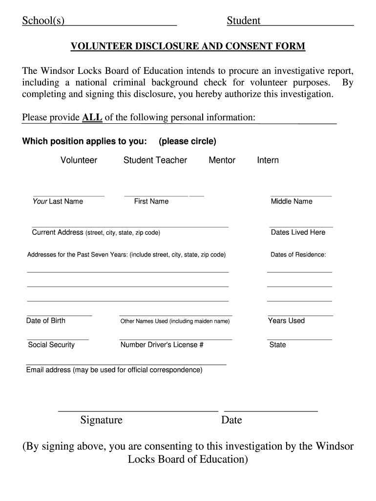 Fillable Online VOLUNTEER DISCLOSURE AND CONSENT FORM Fax Email Print - pdfFiller