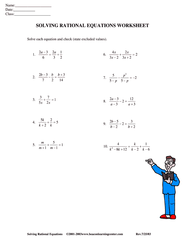Rational Equations Worksheets