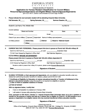Fillable Online Application for Kansas Resident Classification for ...