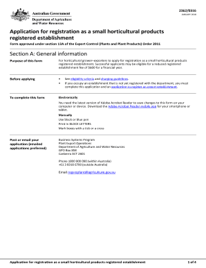 Fillable Online Application for registration as a small horticultural ...