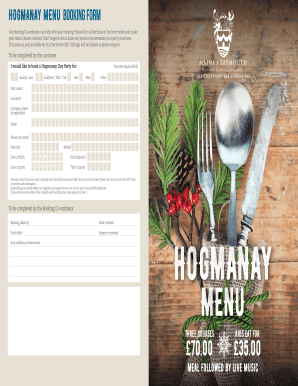 Fillable Online HOGMANAY MENU booking form Fax Email Print - pdfFiller