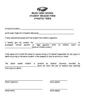 Fillable Online BELEN HIGH SCHOOL STUDENT RELEASE FORM Fax Email Print ...