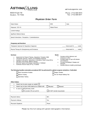 Fillable Online Physician Order Form - Asthma & Lung Center Fax Email ...